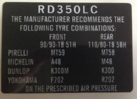 YAMAHA RD350LC YPVS 31K Lc2 Rd350F Rd350N Tyre Caution Warning Decal £ ...