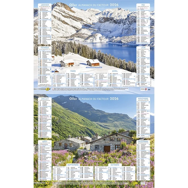 CALENDRIER DE LA Poste 2026, Almanach du facteur 2026, montagnes ...