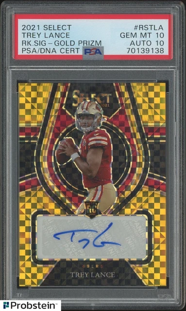 2021 PANINI SELECT Gold Prizm Trey Lance RC Rookie 9/10 PSA 10 PSA/DNA ...