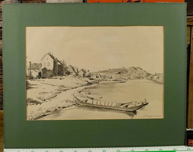 ILLEGGIBILI AUTOGRAFATO 1944 Antico Inchiostro Disegno Fiume Am ...