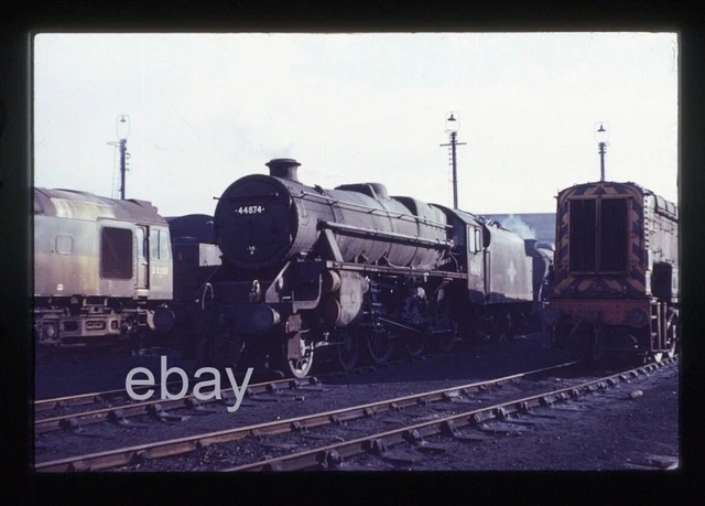 ORIGINAL 35MM SLIDE-EX LMS 5MT 44874 & Cl. 25 D5288 at Carnforth shed ...