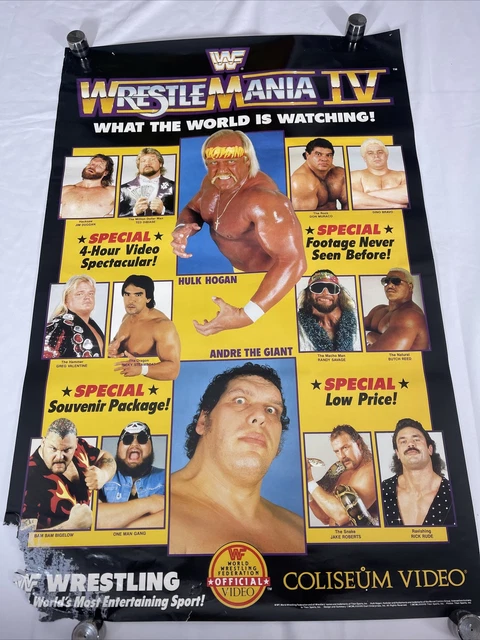 1988 WWF WRESTLEMANIA IV 4 VHS Video Promo Poster 24x36.5” Coliseum ...
