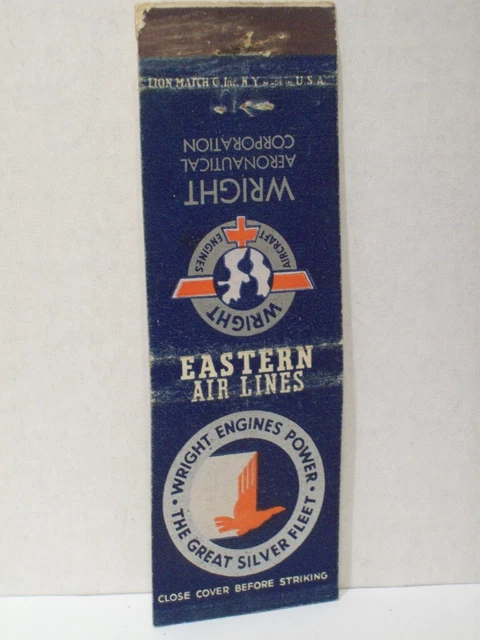 EASTERN AIRLINES EARLY Logo Wright Aircraft Engine Airplane Matchbook ...