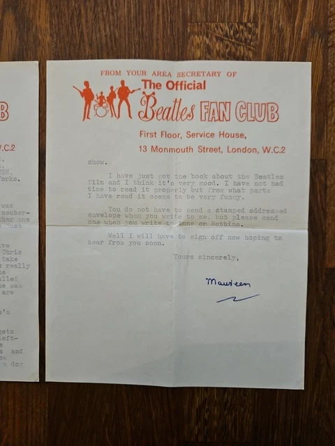 THE BEATLES AREA Fan Club Typed 2 Page Letter 1964 Yorkshire, Signed ...