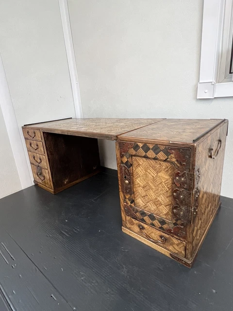 ANTIQUE JAPANESE MEIJI period Parquet table top cabinet Box Desk 7 ...