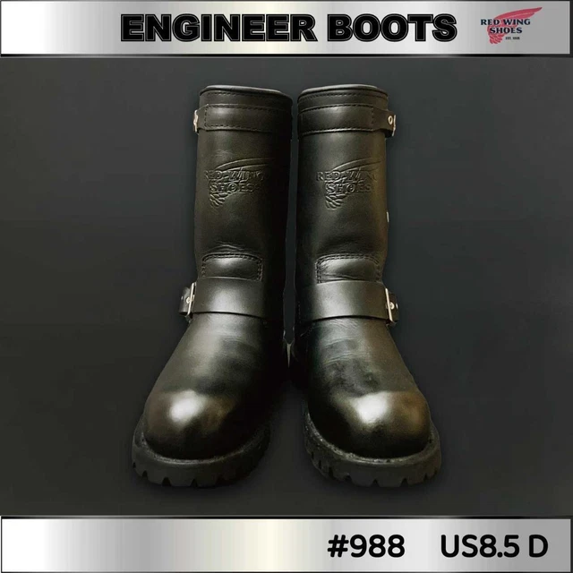 RED WING #988 Motorcycle Engineer Boots Black Chrome Metal Emblem Men's ...