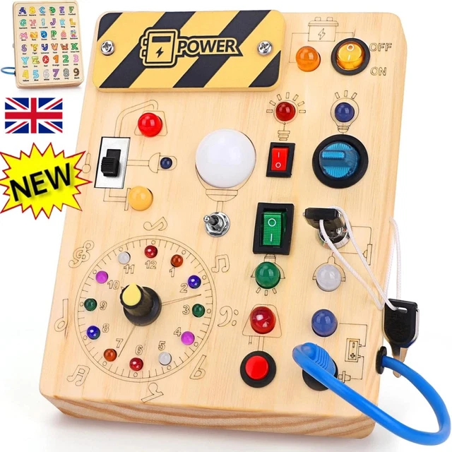 MONTESSORI BUSY BOARD w/ LED Light Switch Wooden Board Sensory Toys for ...