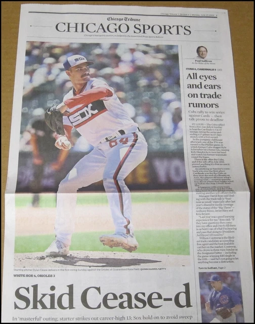 6/27/2022 CHICAGO TRIBUNE Newspaper Sports Dylan Cease White Sox Cubs ...