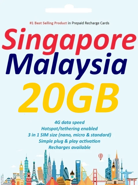 SINGAPORE & MALAYSIA Travel data SIM card 20 days 20GB 4G SIMBA & DiGI ...