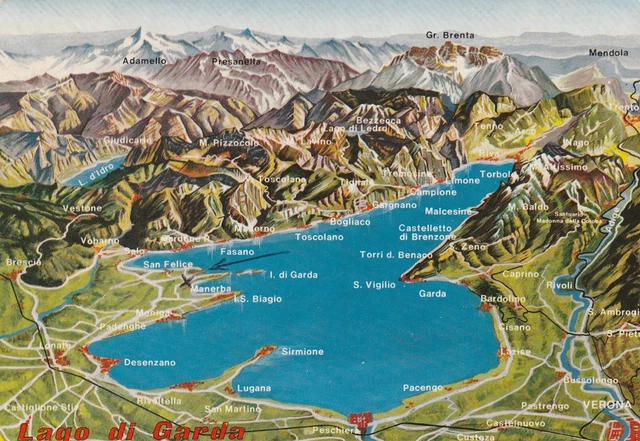 AK MAP, LANDKARTE, Panoramakarte **LAGO DI GARDA - GARDASEE** 17 EUR 1 ...