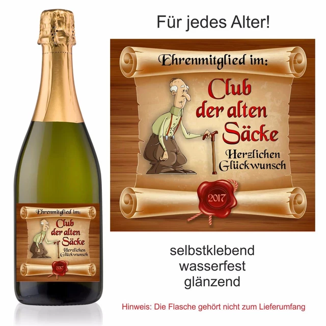AUFKLEBER FLASCHENETIKETT GEBURTSTAG Fest Club der alten Säcke EUR 1,50 - PicClick DE