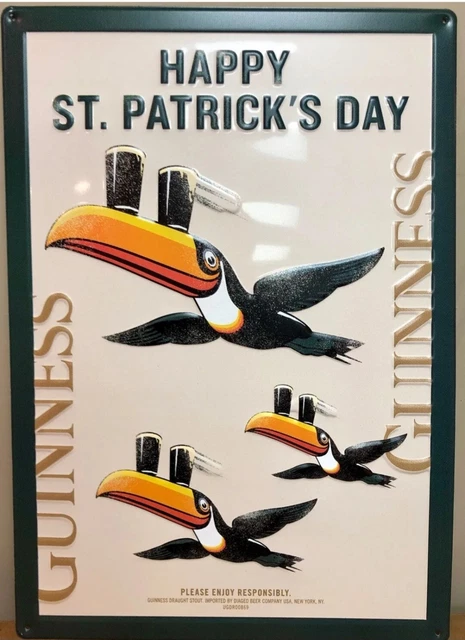 GUINNESS BEER ST. Patrick's Day Toucan Bird Pints Glasses Tin Sign ...