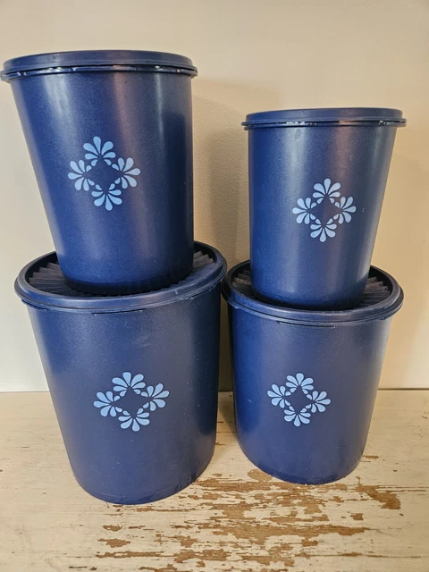 VINTAGE TUPPERWARE CANISTER Nesting Container Set Dark Blue Starburst ...
