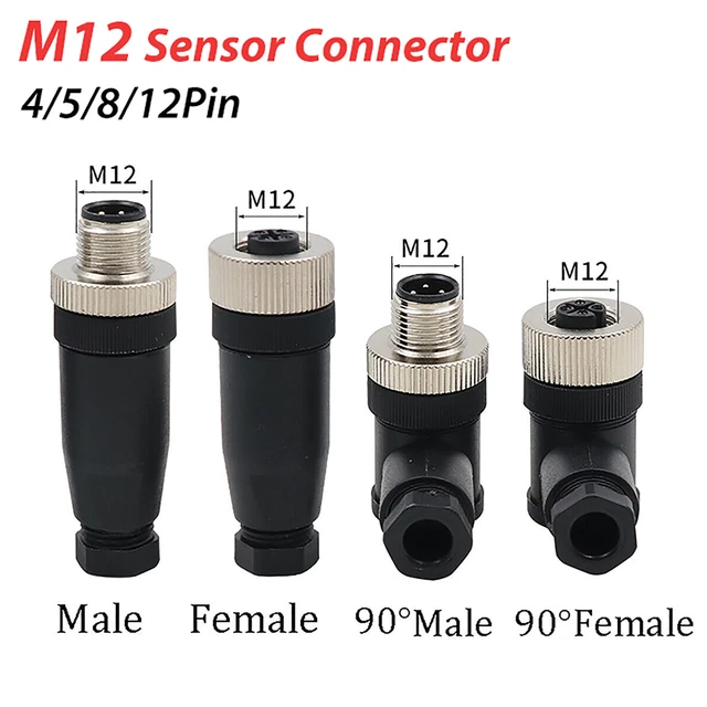 M12 SENSOR CONNECTOR 4/5/8/12 Pin Male/Female Straight/Right Angle Plug ...
