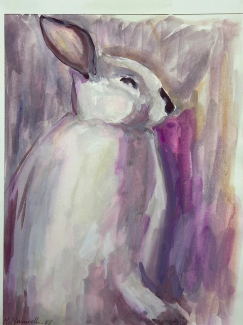 ANCIEN AQUARELLE sur papier, signé Marcel Hamsell portrait Le Lapin ...