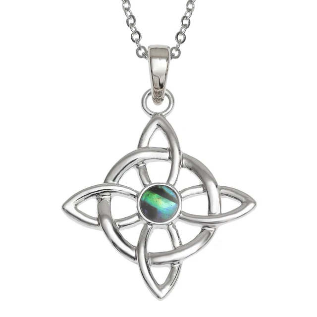 CELTIC GOOD LUCK Necklace Paua Abalone Shell with Chain - Gift Boxed £8 ...