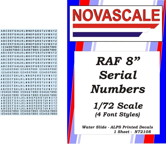 RAF DECALS 8& Black Serial Numbers WWII 1/72 Scale N72108 £8.37 ...
