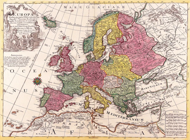 VINTAGE OLD WORLD Map of Europe 1700's CANVAS PRINT A3 Poster £13.65 ...