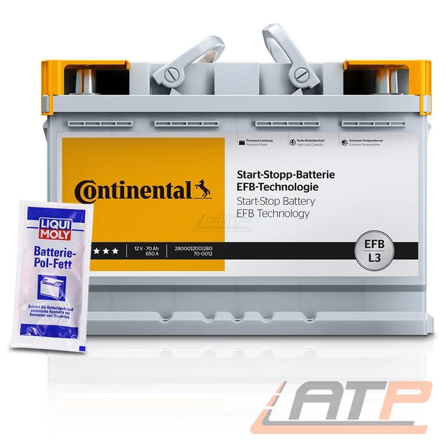 CONTINENTAL AUTOBATTERIE 12V 70Ah STARTERBATTERIE 650A EFB START STOP ...