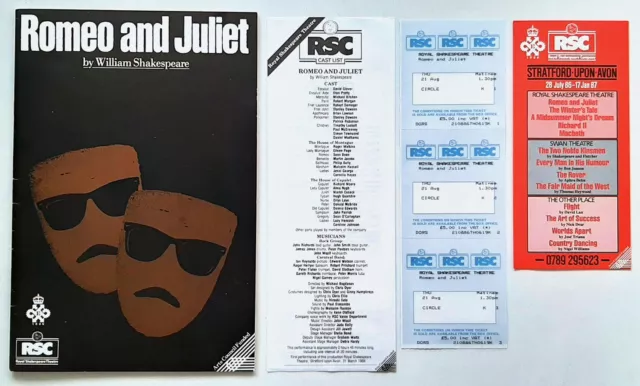 ROMEO & JULIET theatre programme Sean Bean / Michael Bogdanov RSC 1986 ...