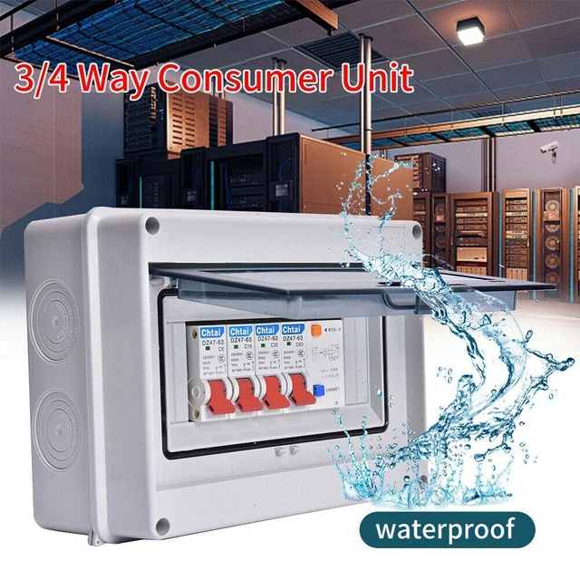 3/4 WAY GARAGE Consumer Unit Enclosure Fuse Box 4MCB 16 63A 30mA RCD ...