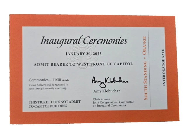 60TH INAUGURATION DONALD Trump JD Vance January 20, 2025 Orange Ticket ...