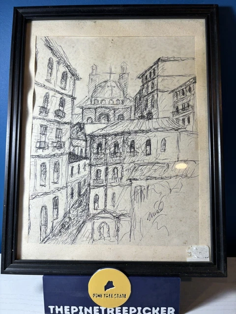 BUILDINGS HAND DRAWING by Peter Mial Signed Original Framed Pencil ...