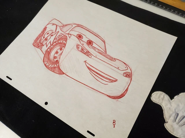 DISNEY PIXAR CARS Lightning Mcqueen Drawing/sketch animation signed ...