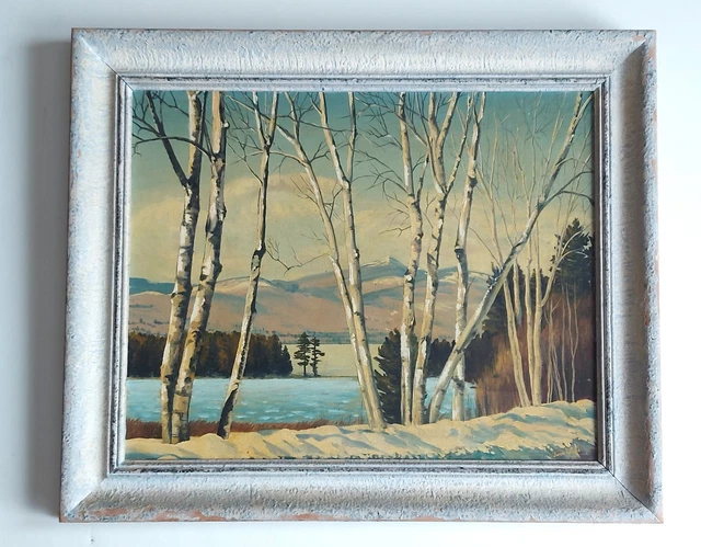 WINTER LAKESIDE BIRCH Trees Landscape Painting By Canadian June Webb ...