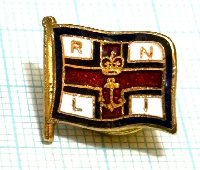 VINTAGE RNLI FLAG Royal National lifeboat Institute Small Enamel Lapel ...