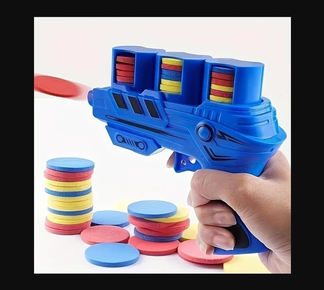 FOAM DISC LAUNCHER Disk Shooter Toy EVA soft Gun and 25 Flying Disks ...