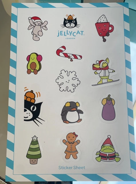 JELLYCAT STICKER SHEET with Ricky, Jack, Tree, Hot chocolate, Penguin ...
