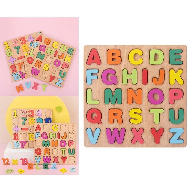 WOOD ABC ALPHABET Puzzle Board Pre-school Motor Skill Montessori Toys ...