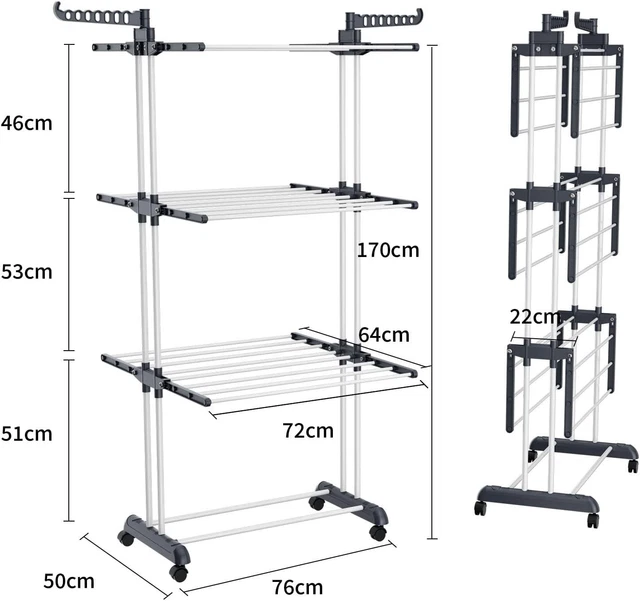 4 TIER CLOTHES Drying Rack with Wheels – Foldable Indoor & Outdoor ...