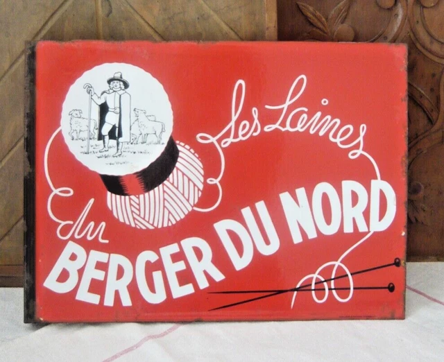 PLAQUE EN TÔLE émaillée double face Laines Berger du Nord French enameled sign EUR 350,00 ...