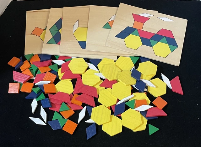 MELISSA DOUG WOOD Pattern Blocks & 5 Double-Sided Boards Classic ...