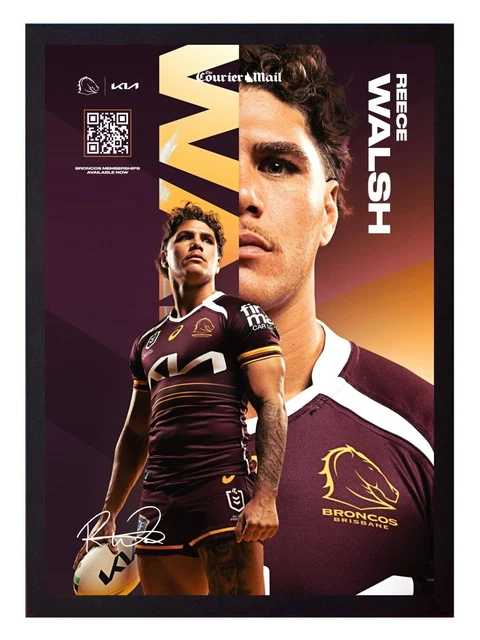 FRAMED 2025 BRISBANE Broncos NRL Rugby League Poster - Reece Walsh ...