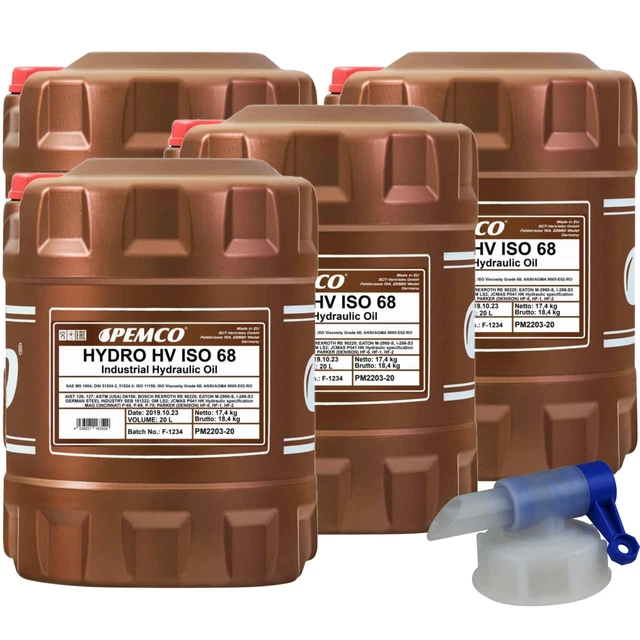 4X PEMCO 20 Litre Hydro Hv Iso 68 Huile Hydraulique din 51524-2 51524-3 ...