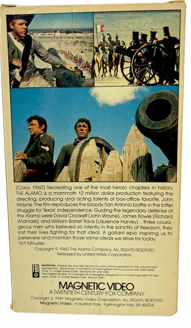 THE ALAMO 1981 VHS a 1960 Film John Wayne Richard Widmark, Laurence ...