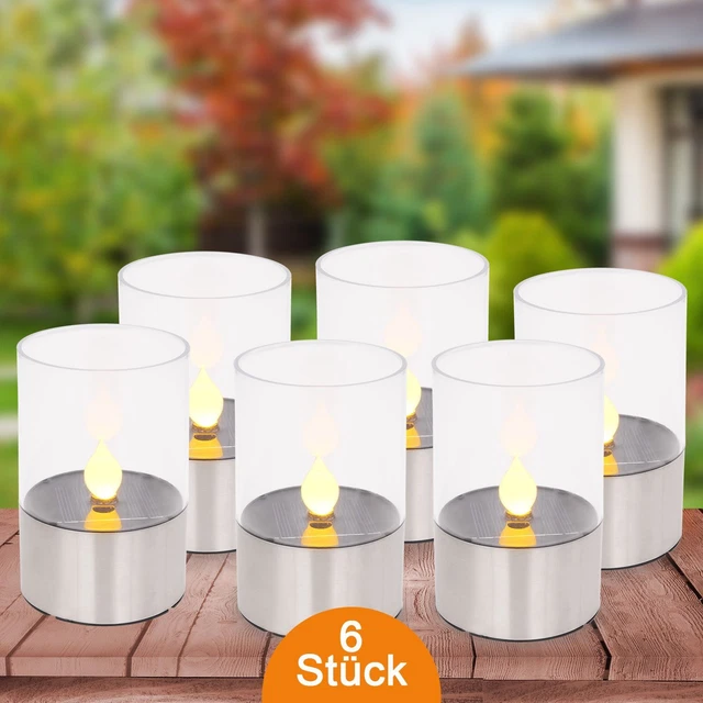 LUXUS LED SOLAR Leuchte Solarlampe Set 6 Stk Windlicht Teelicht Silber ...