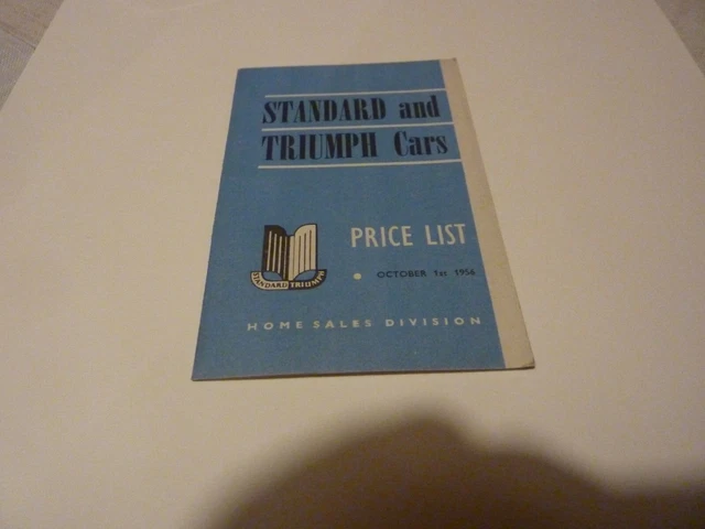 STANDARD AND TRIUMPH cars Price List. Oct 1956. Includes TR3. £10.79 ...