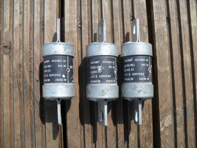 3 X MEM 200SF6, 200A HRC Sicherungen, BS88-1967, Sicherungsglieder ...