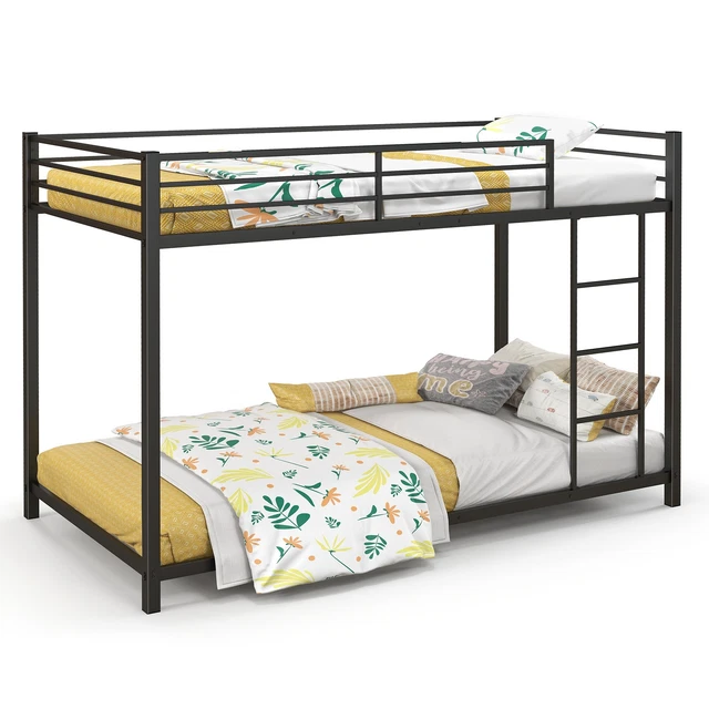 COSTWAY METAL BUNK Bed Low Profile Single Over Single Bunk Beds w ...