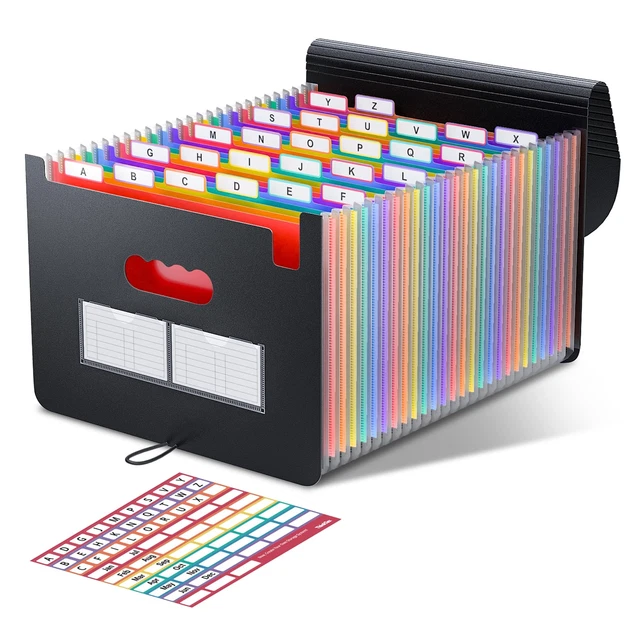26 POCKETS EXPANDING File Folder A-Z Colorful Tabs Larger Capacity ...