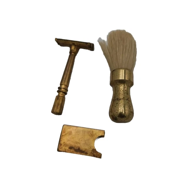 GEM MICROMATIC Razor #5 Pat #1739280 Brass Vintage Made In USA W/ Brush ...