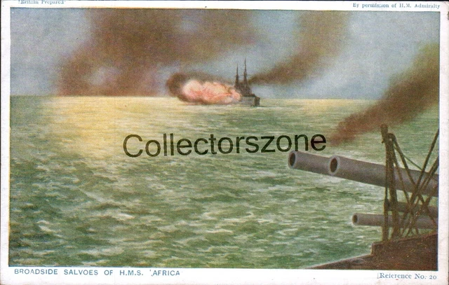 WW1 ROYAL NAVY battleship HMS Africa Broadside Salvoes Printed Postcard ...