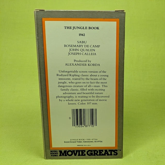 RUDYARD KIPLING’S THE Jungle Book Sabu, Rosemary De Camp Movie VHS Tape ...