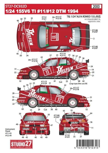 [ STUDIO 27 Decals ] 1/24 Alfa Romeo 155 V6 TI #11/12 DTM 1994 für ...