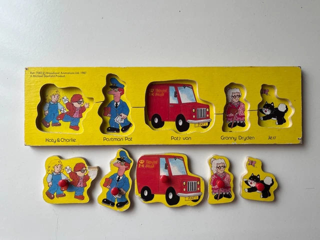 POSTMAN PAT VINTAGE Peg Puzzle 1987 5pcs Wooden Board Woodland ...