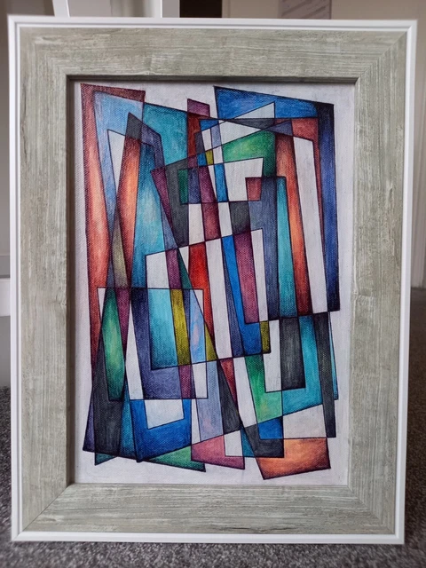 DIPINTO ACRILICO ORIGINALE cubista astratto firmato Freya Parkes ...